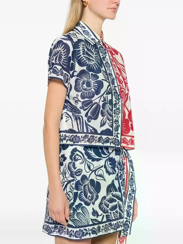 Farm Rio Floral-print Short-sleeve Shirt - Blue