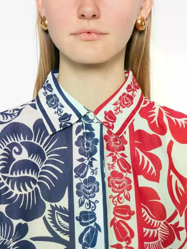 Farm Rio Floral-print Short-sleeve Shirt - Blue