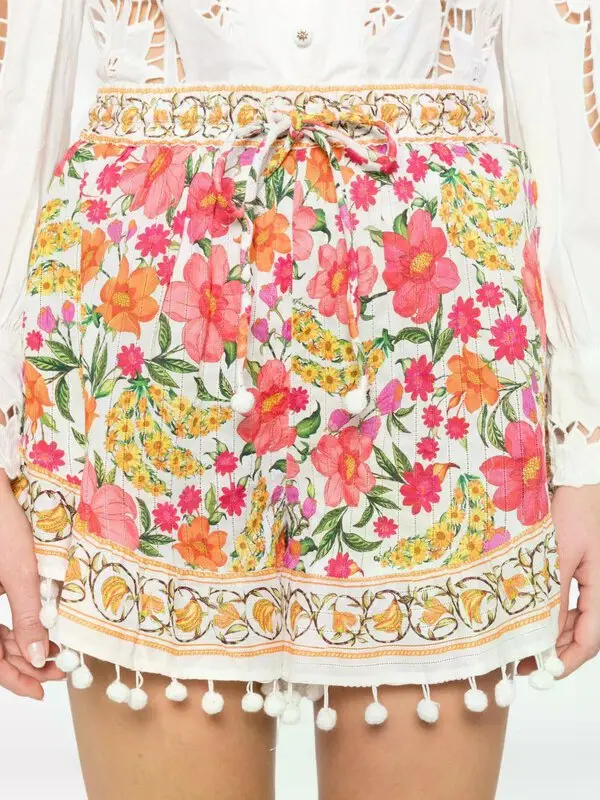 Farm Rio Floral Print Pom-pom Shorts