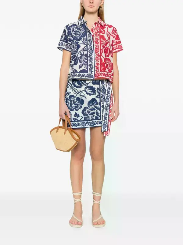 Farm Rio Floral-print Tie Skirt - Blue