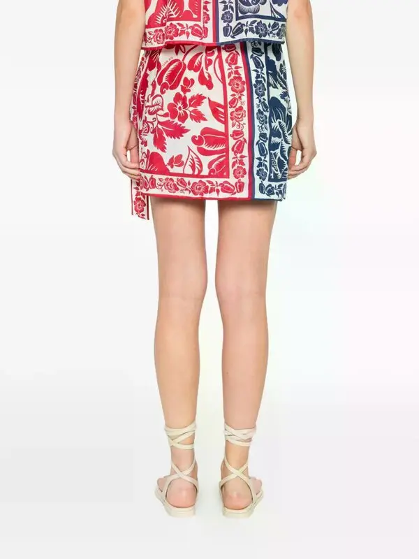 Farm Rio Floral-print Tie Skirt - Blue