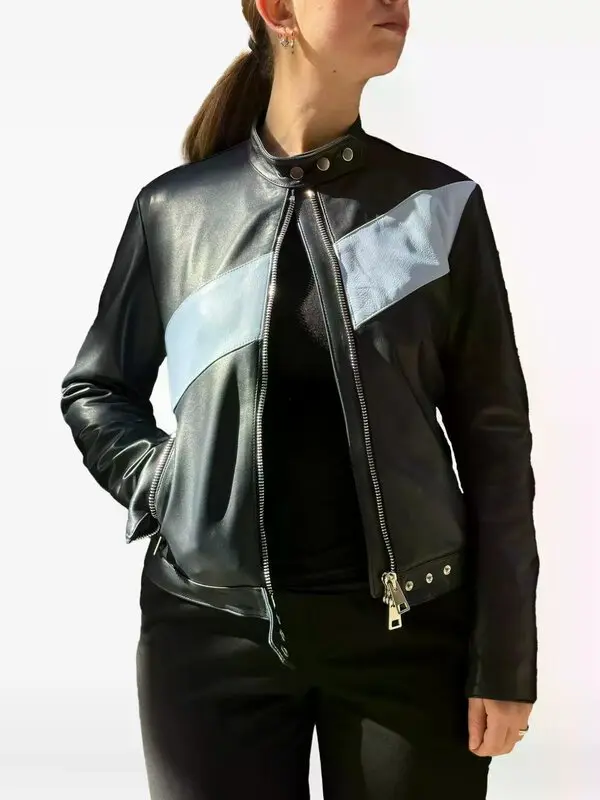 LA ROSE Zip-up Leather Bomber Jacket - Black