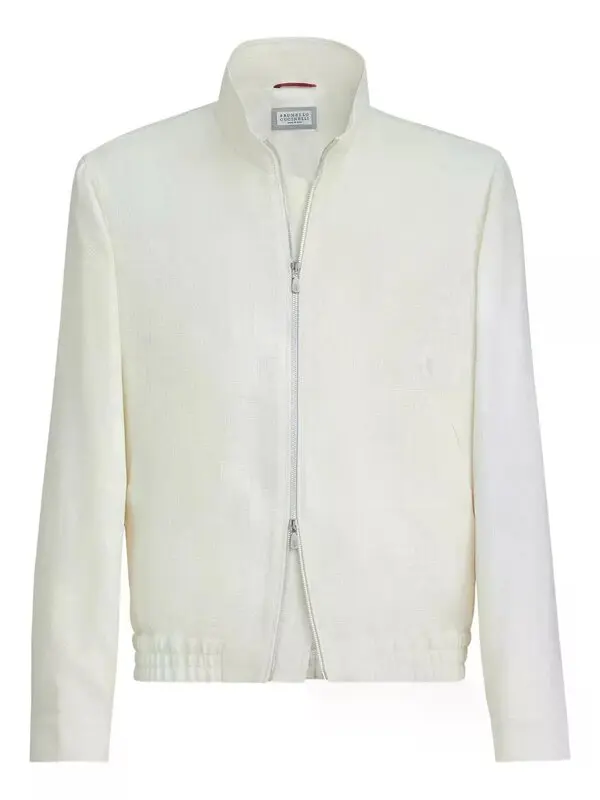 Brunello Cucinelli Stand-collar Hopsack Jacket - White