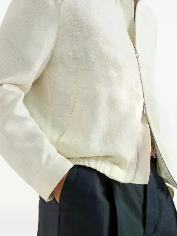 Brunello Cucinelli Stand-collar Hopsack Jacket - White