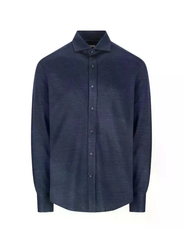 Brunello Cucinelli Linen And Cotton Mélange Jersey Shirt With Spread Collar - Blue