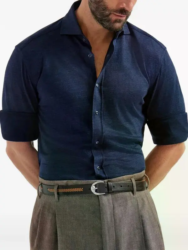 Brunello Cucinelli Linen And Cotton Mélange Jersey Shirt With Spread Collar