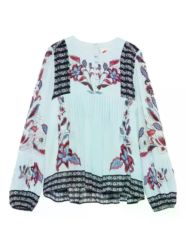 Farm Rio Marcelle Floral-print Pleated Blouse