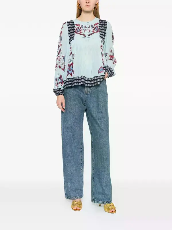 Farm Rio Marcelle Floral-print Pleated Blouse