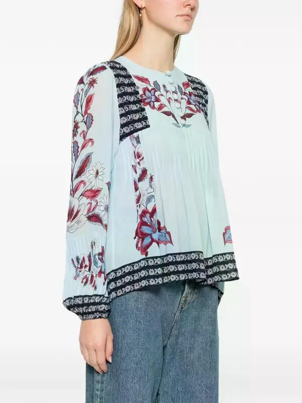 Farm Rio Marcelle Floral-print Pleated Blouse