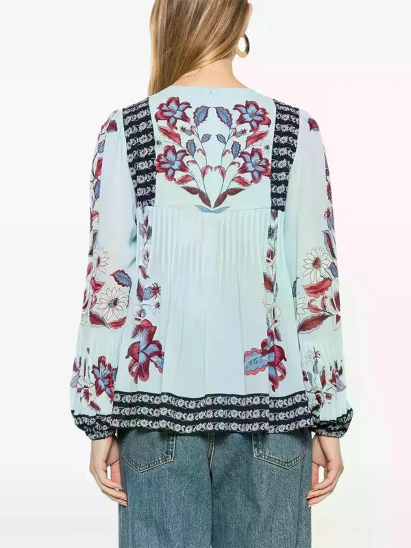 Farm Rio Marcelle Floral-print Pleated Blouse