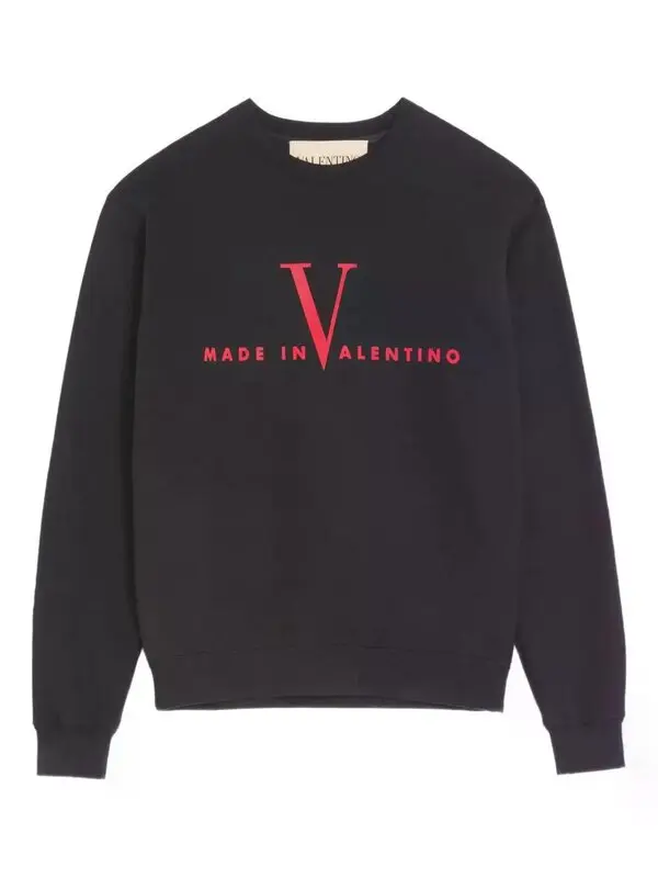 Valentino Garavani Cotton Crew Neck Sweatshirt With Made In Print - Black