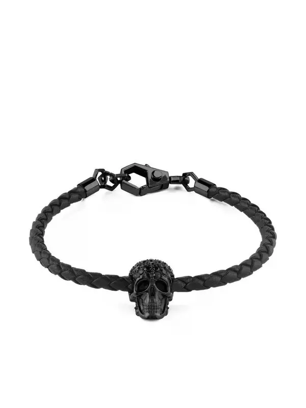 Philipp Plein Braided Leather Bracelet - Black
