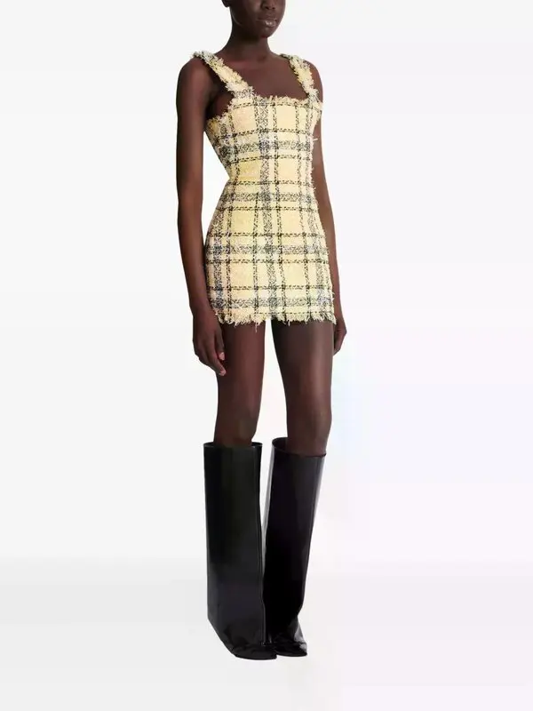 Balmain Glitter Tweed Mini Dress - Yellow - 40% Off | Editorialist