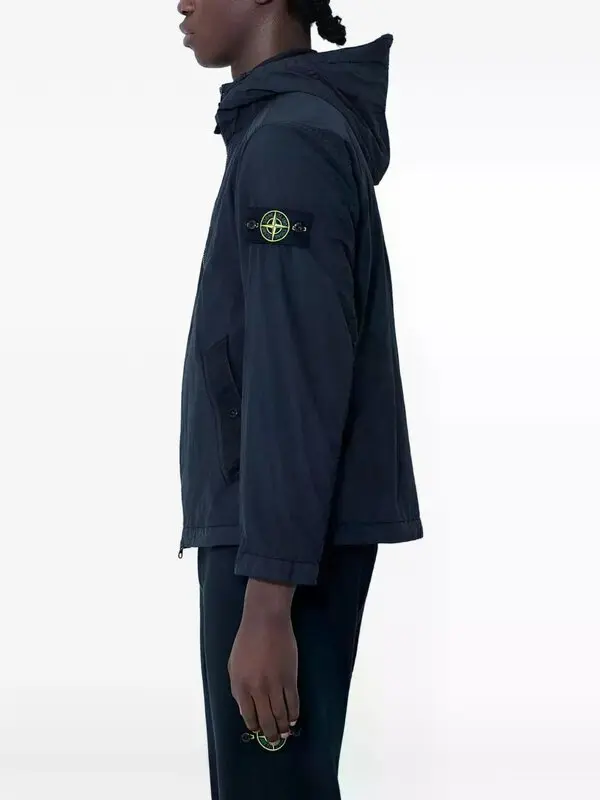 Stone Island Hooded Zip-up Jacket With Badge Detail - Blue