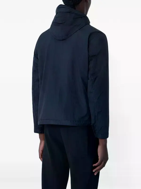 Stone Island Hooded Zip-up Jacket With Badge Detail - Blue