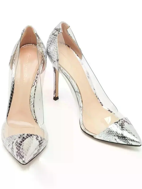 GIANVITO ROSSI 110mm Plexi Snakeskin Pumps - Grey