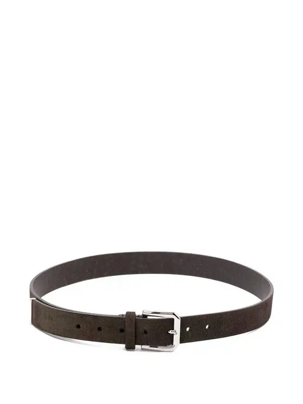 Brunello Cucinelli Leather Belt With Silver-tone Buckle - Brown