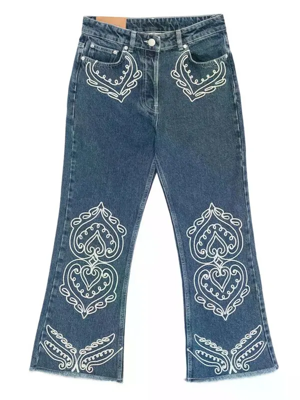 Farm Rio Embroidered Fringed Jeans