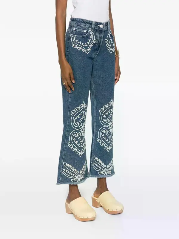 Farm Rio Embroidered Fringed Jeans