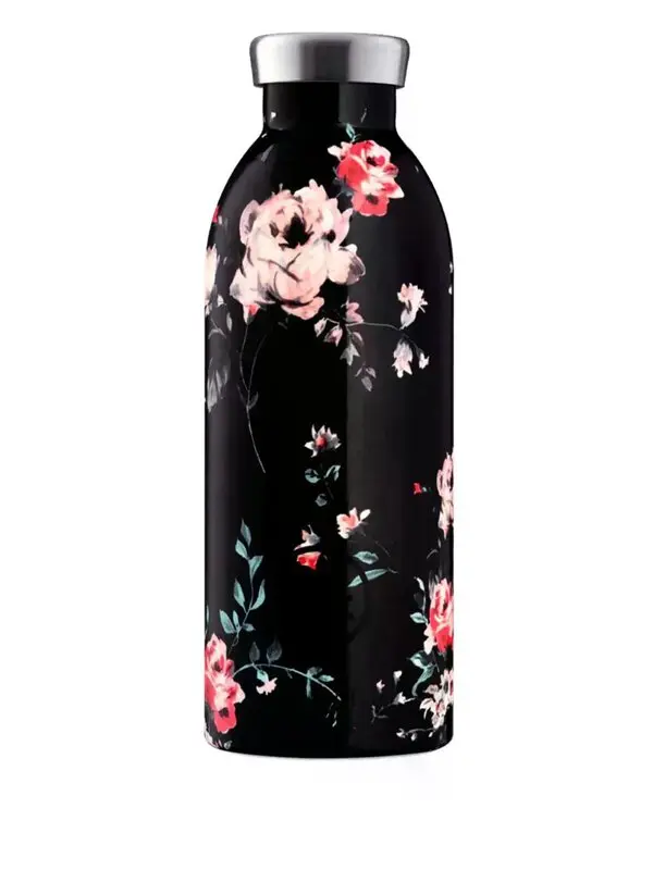24BOTTLES Floral Travel Water Bottle 500ml - Black