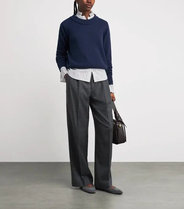 WITH NOTHING UNDERNEATH Wool Devon Sweater - Navy