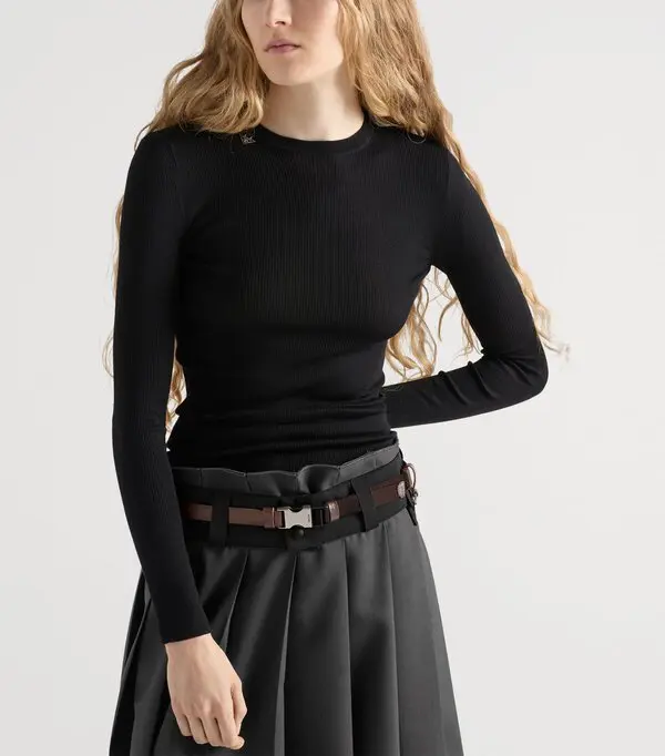 Prada Ribbed Wool Sweater - Black