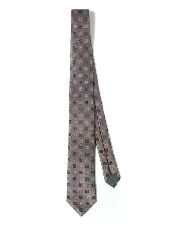 Brunello Cucinelli Squares Pattern Silk Tie - Brown