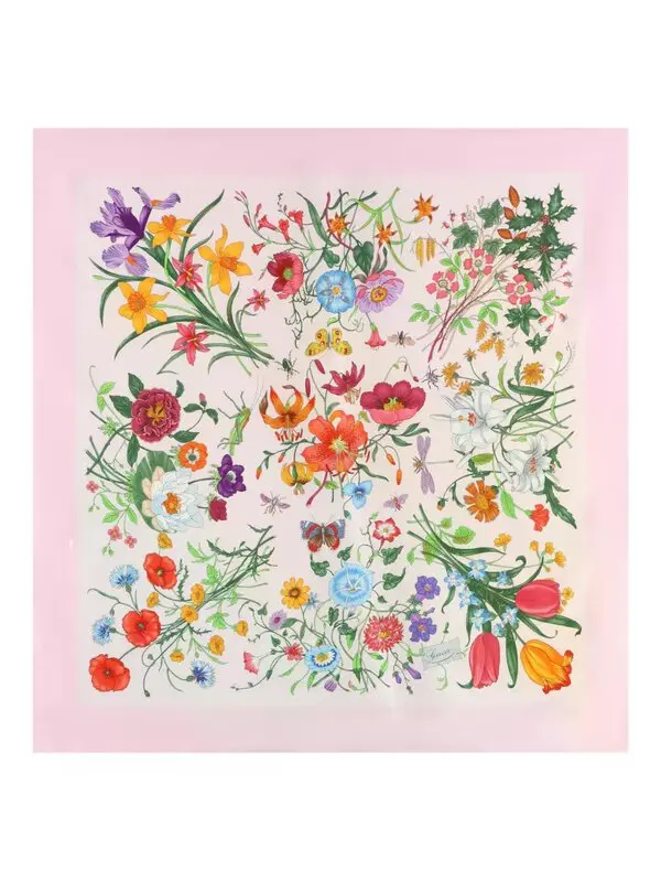 Gucci Floral-print Silk Scarf - Pink