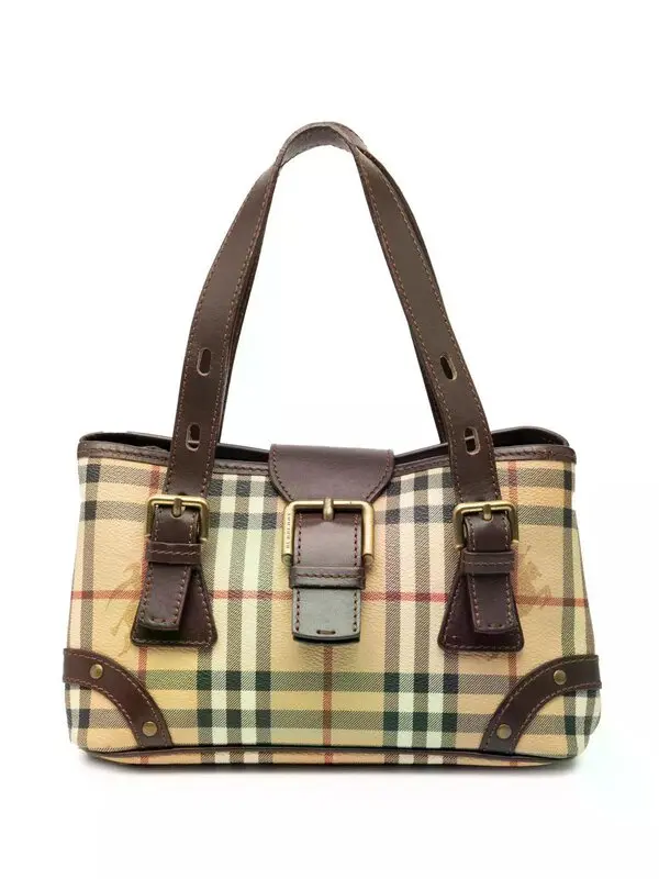 Burberry Haymarket Check Coated Canvas Buckle Tote Bag - Brown
