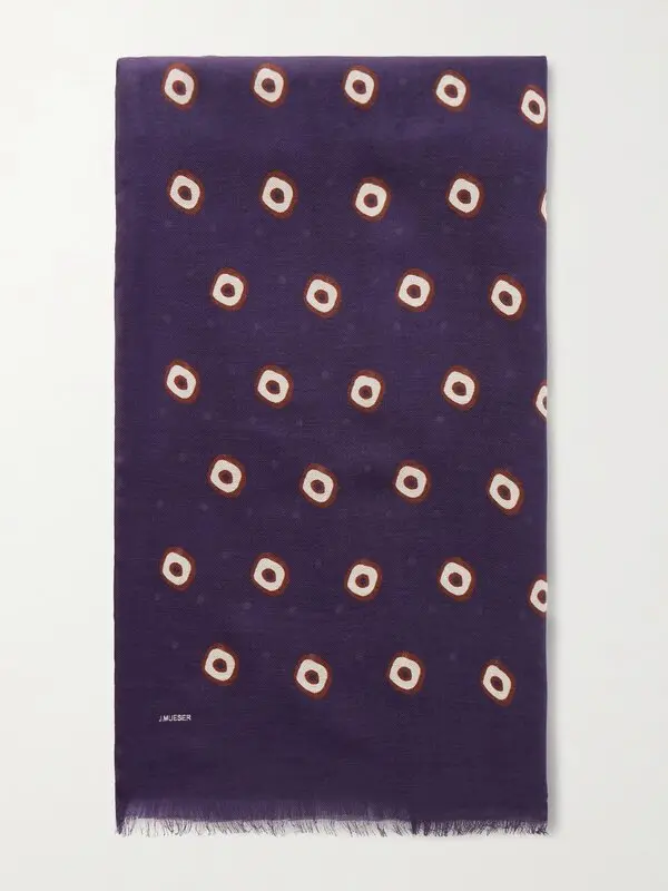 J. MUESER Printed Frayed Modal And Cashmere-blend Scarf - Blue
