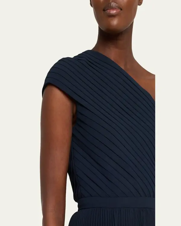 Michael Kors Pleated One-shoulder Gown