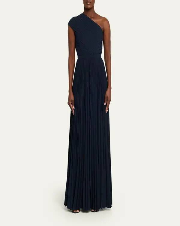 Michael Kors Pleated One-shoulder Gown