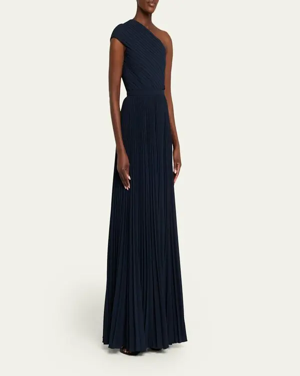 Michael Kors Pleated One-shoulder Gown