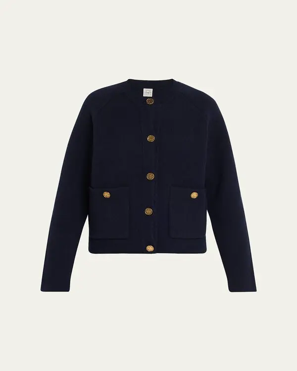 TOTEME Hammered Button Wool-blend Cardigan - Navy