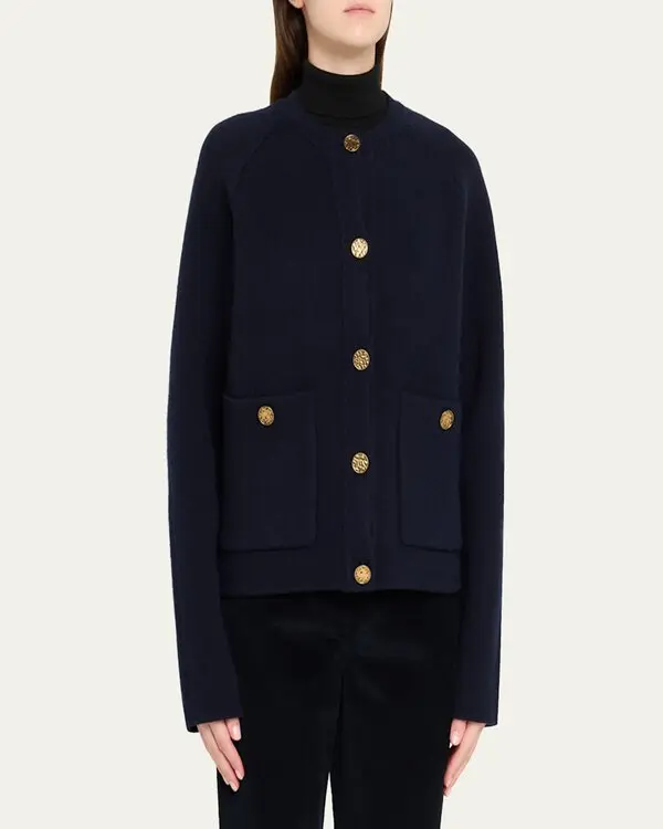 TOTEME Hammered Button Wool-blend Cardigan - Navy