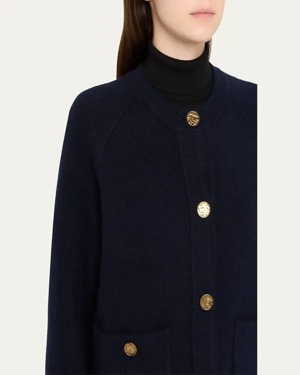 TOTEME Hammered Button Wool-blend Cardigan - Navy