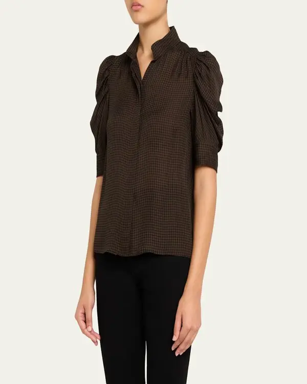 FRAME Houndstooth Silk Blouse