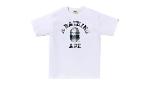 A BATHING APE Check College Tee Shirt - White/blue
