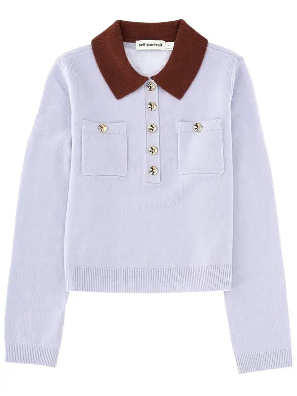 SELF-PORTRAIT Jersey With Contrasting Collar - Blue