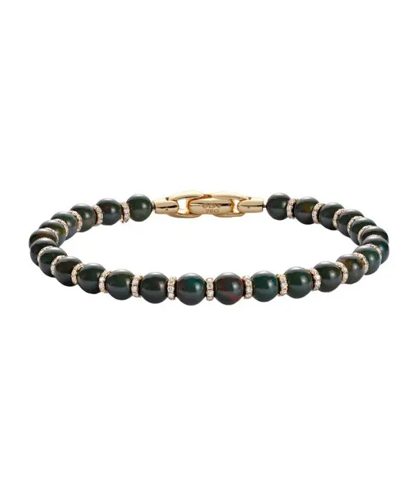 David Yurman Spiritual Beads Bracelet In 18kt Gold With Bloodstones And Diamonds - Black