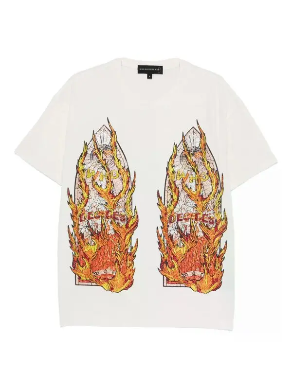 WHO DECIDES WAR Rhinestone Flame Glass T-shirt - Neutrals