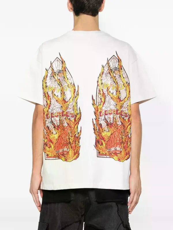 WHO DECIDES WAR Rhinestone Flame Glass T-shirt - Neutrals