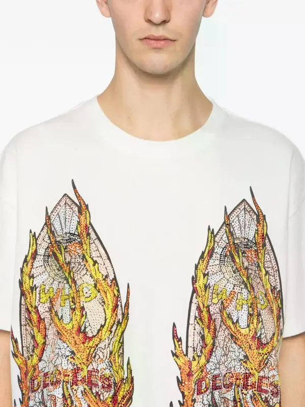 WHO DECIDES WAR Rhinestone Flame Glass T-shirt - Neutrals