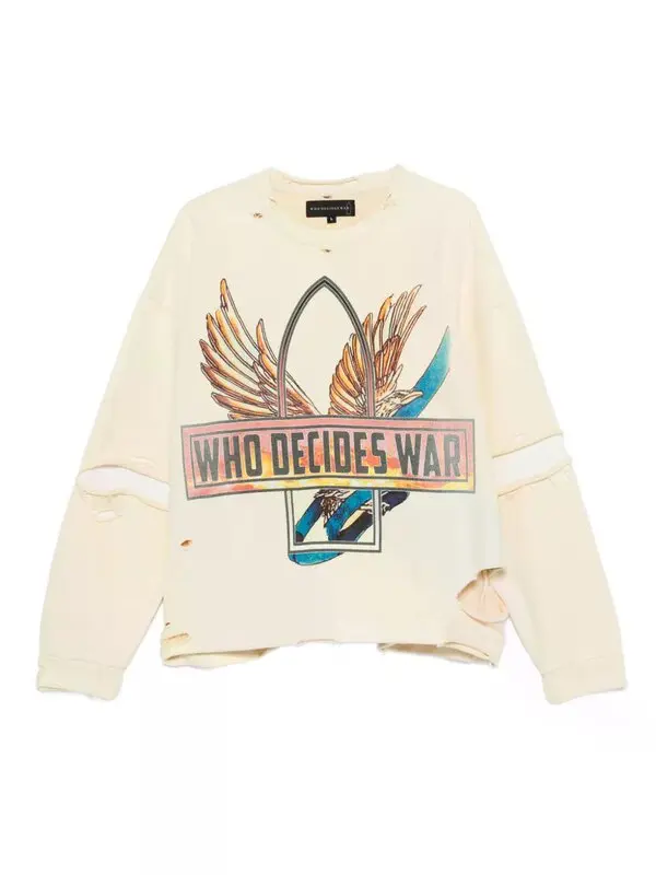 WHO DECIDES WAR BY EV BRAVADO Ribbon Tour Distressed Sweatshirt - Yellow