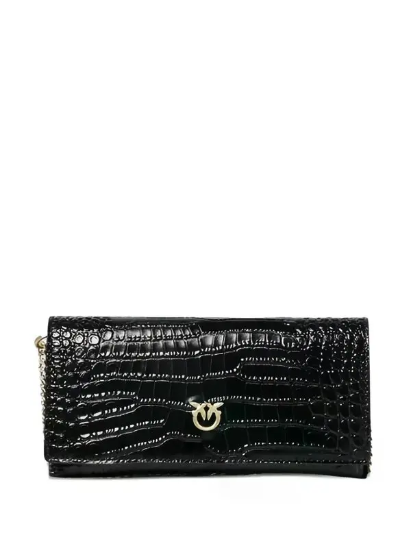 Pinko Chain Croc-effect Wallet - Black