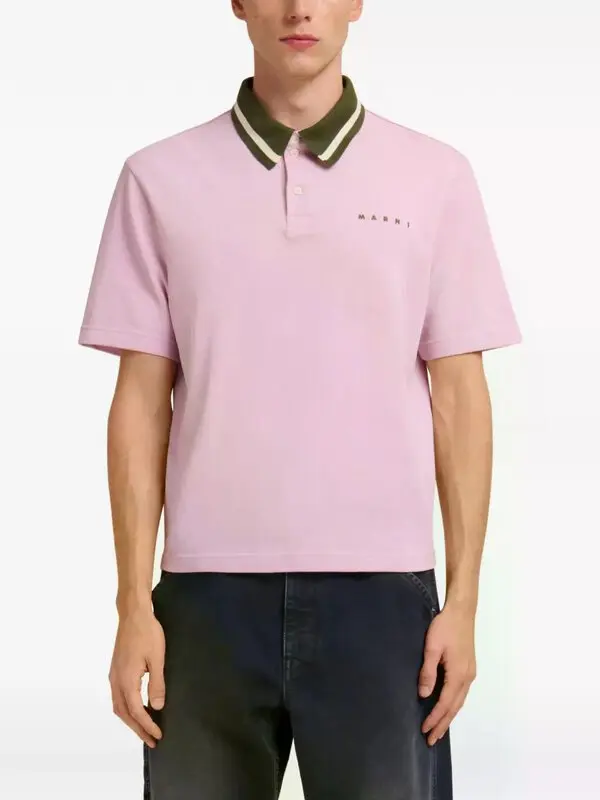 Marni Piqué Polo Shirt With Striped Collar - Pink
