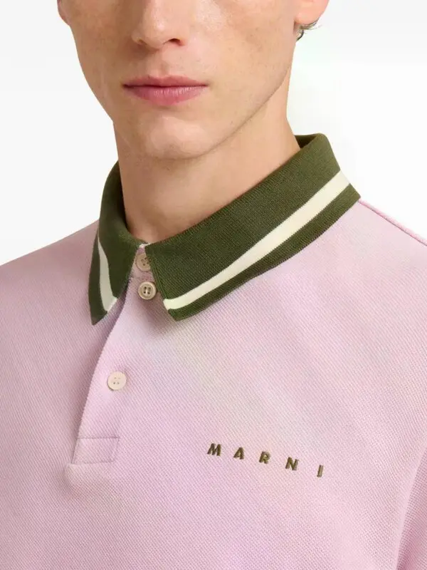 Marni Piqué Polo Shirt With Striped Collar - Pink