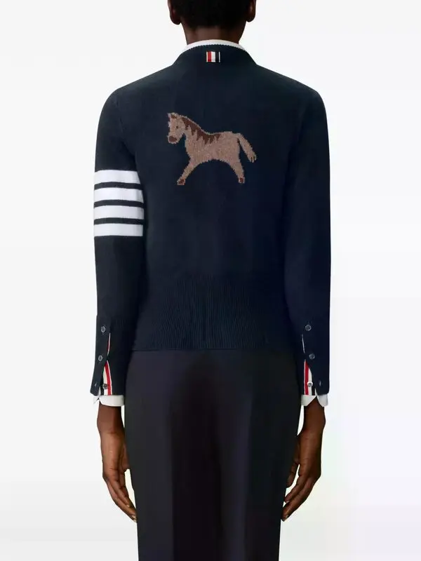 Thom Browne Lunar New Year Wool 4-bar Intarsia Cardigan - Blue
