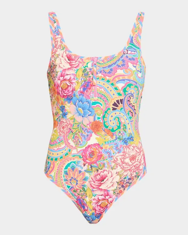 Johnny Was Paisley Floral Zip Tank One-piece Swimsuit - Crispire