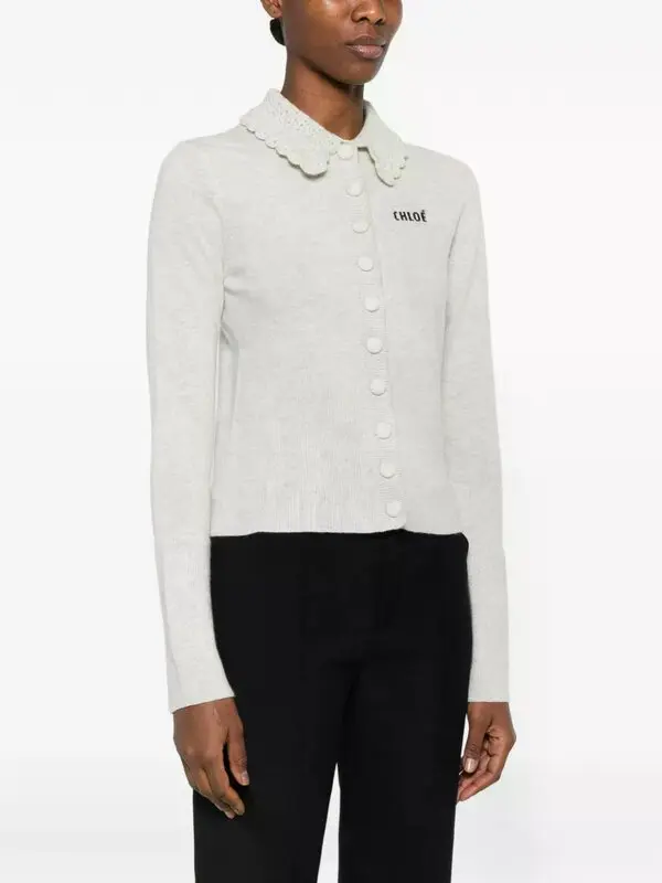Chloé Logo-knit Cardigan - Grey
